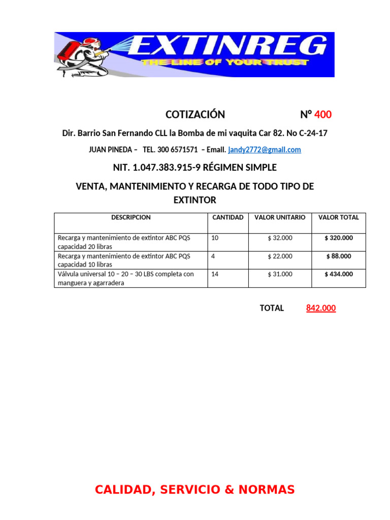 Cotizacion Extinreg Spat | PDF