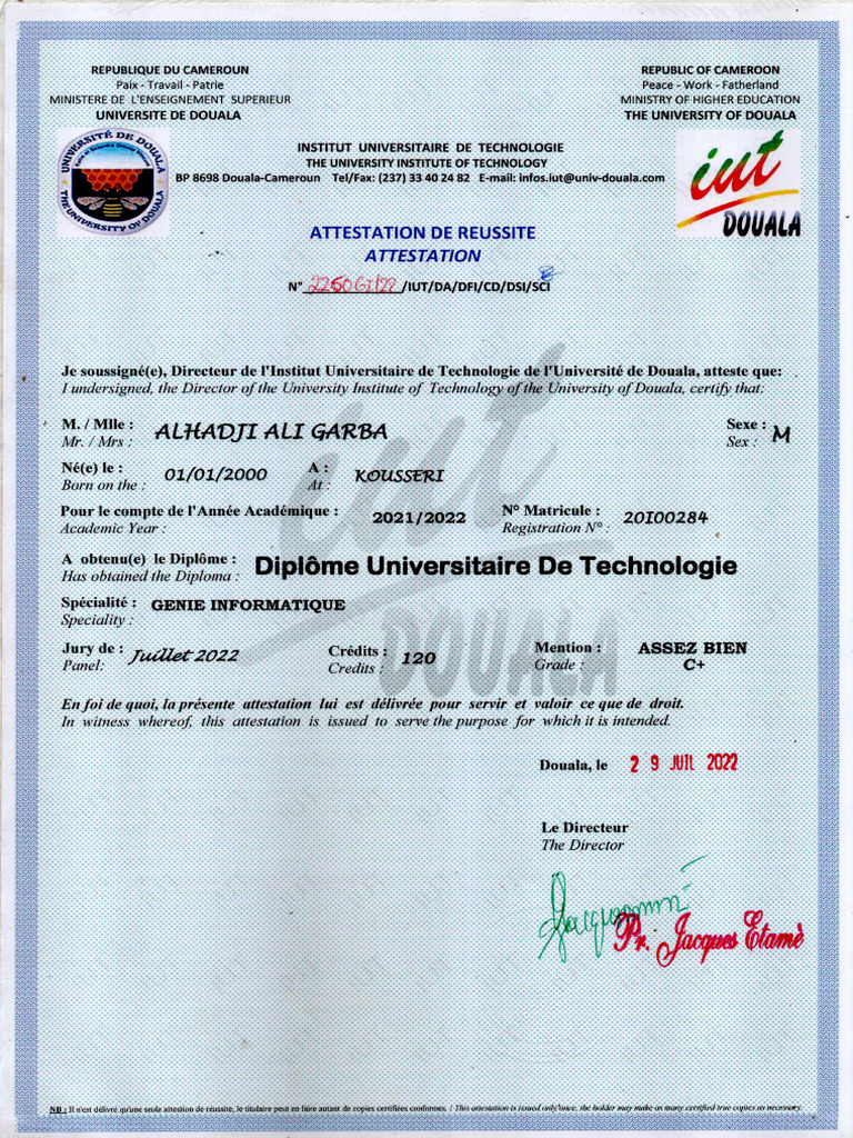 Attestation de Reussite DUT | PDF