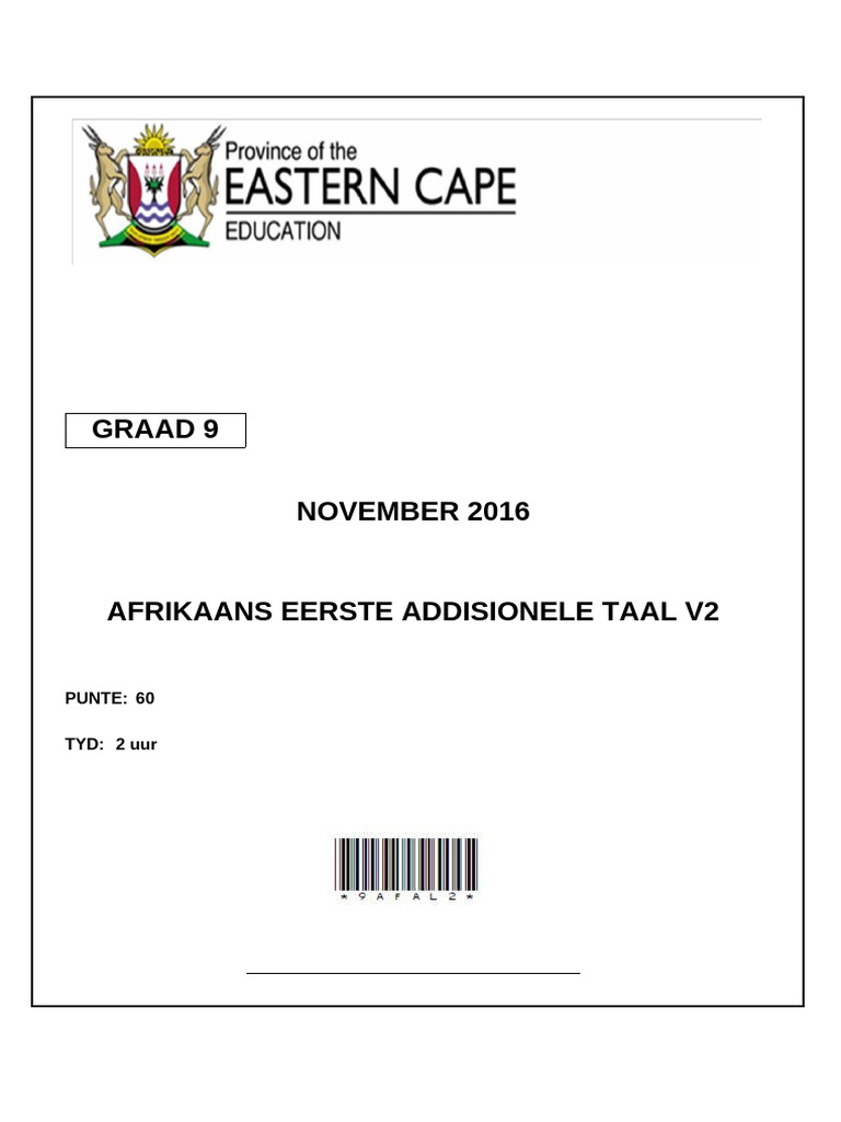 Afr Fal Gr9 QP 2016 Rolene | PDF