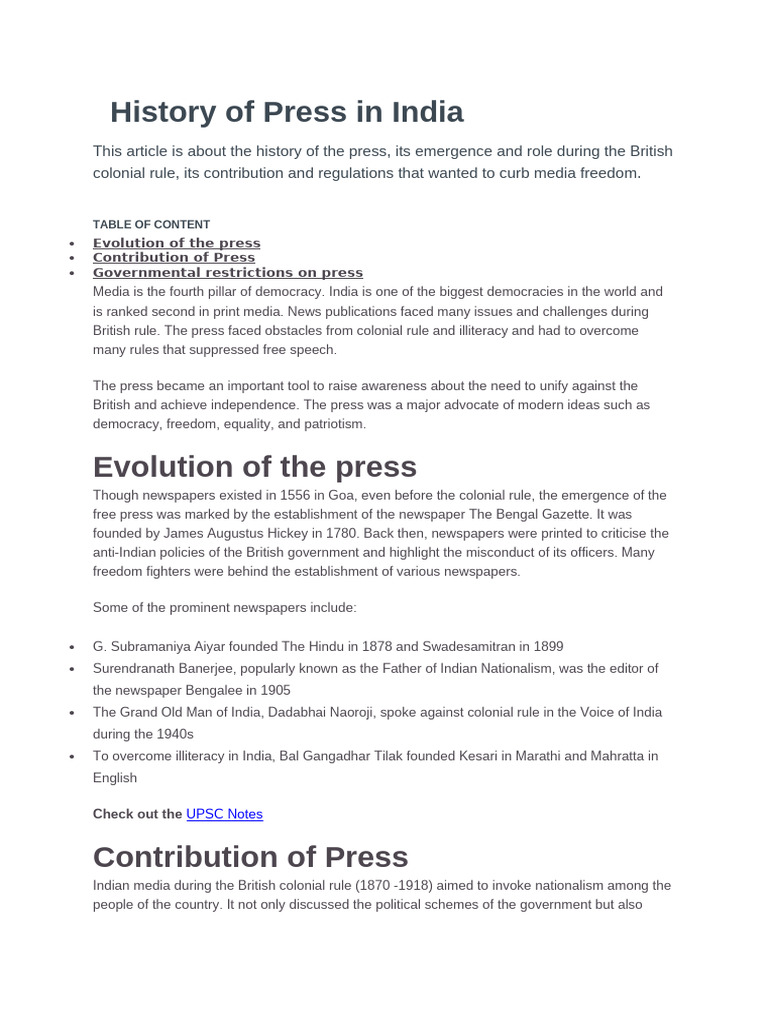 Evolution of Press in 19th Century India | PDF | British Raj | Newspapers