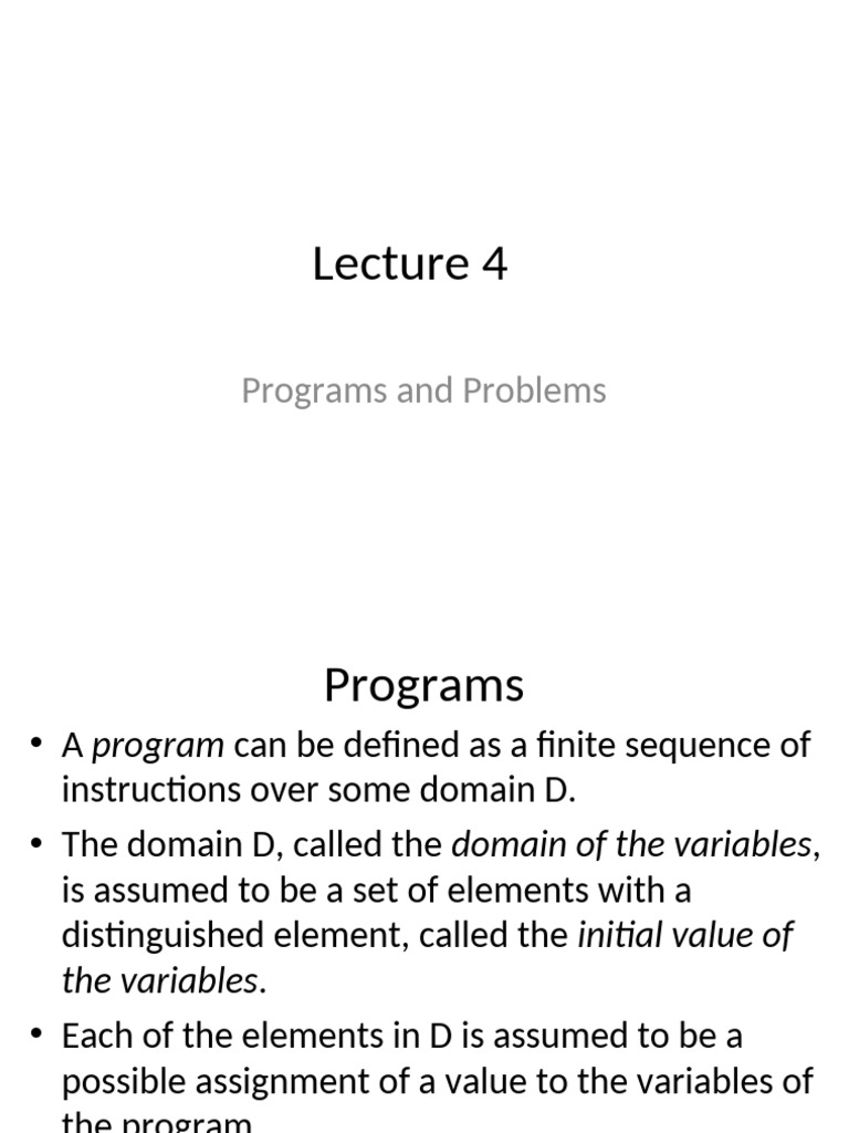 Lecture 4 - Programs and Problems | PDF | Function (Mathematics) | Sequence