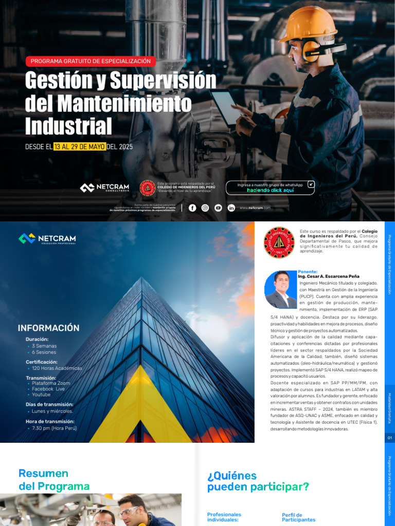 BROCHURE - Gestión y Supervisión Del Mantenimiento Industrial | PDF | Indicador de rendimiento ...