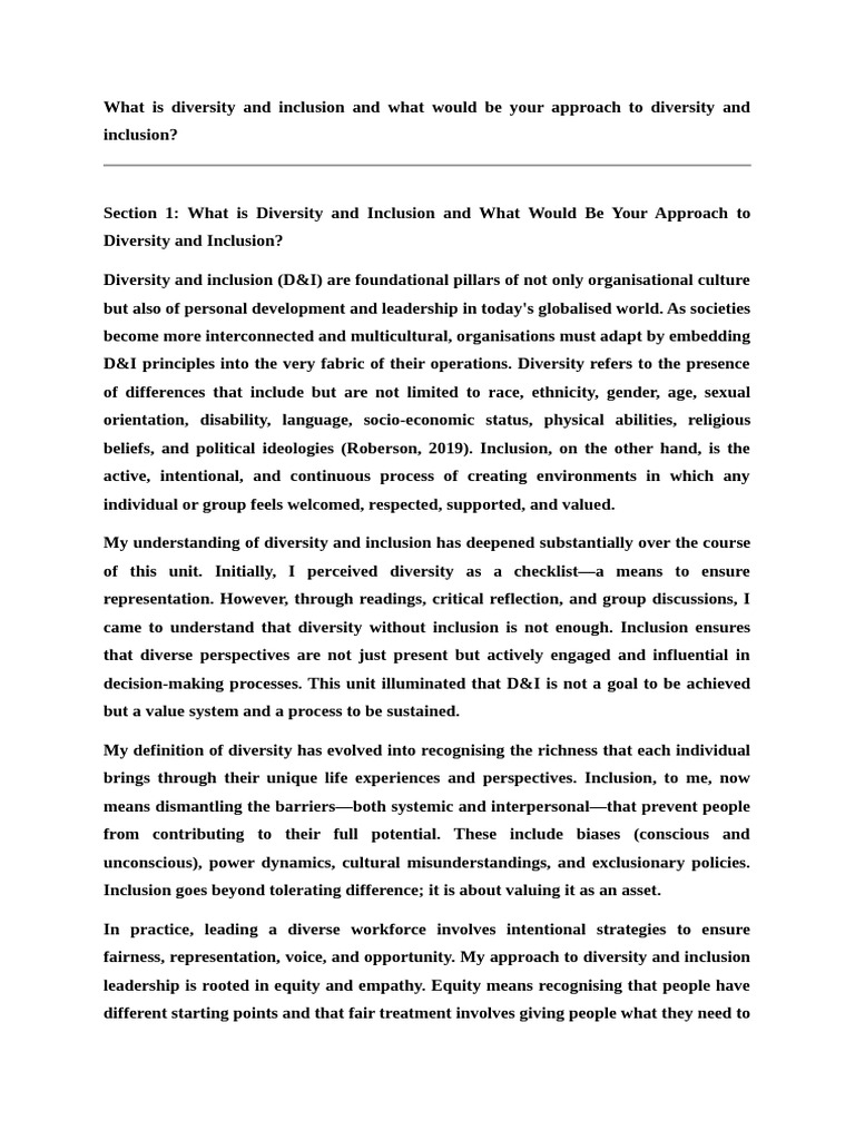 What Is Diversity and Inclusion and What Would Be Your Approach To Diversity and Inclusion | PDF ...