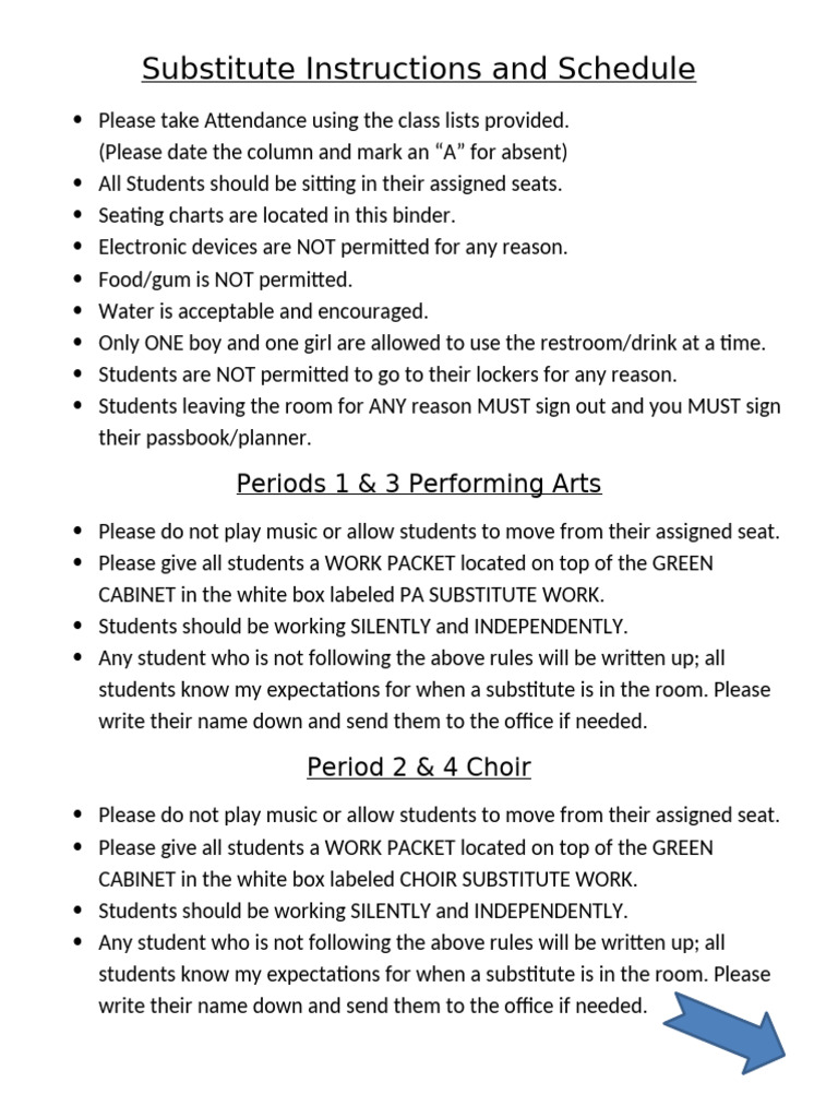 Substitute Instructions and Schedule | PDF