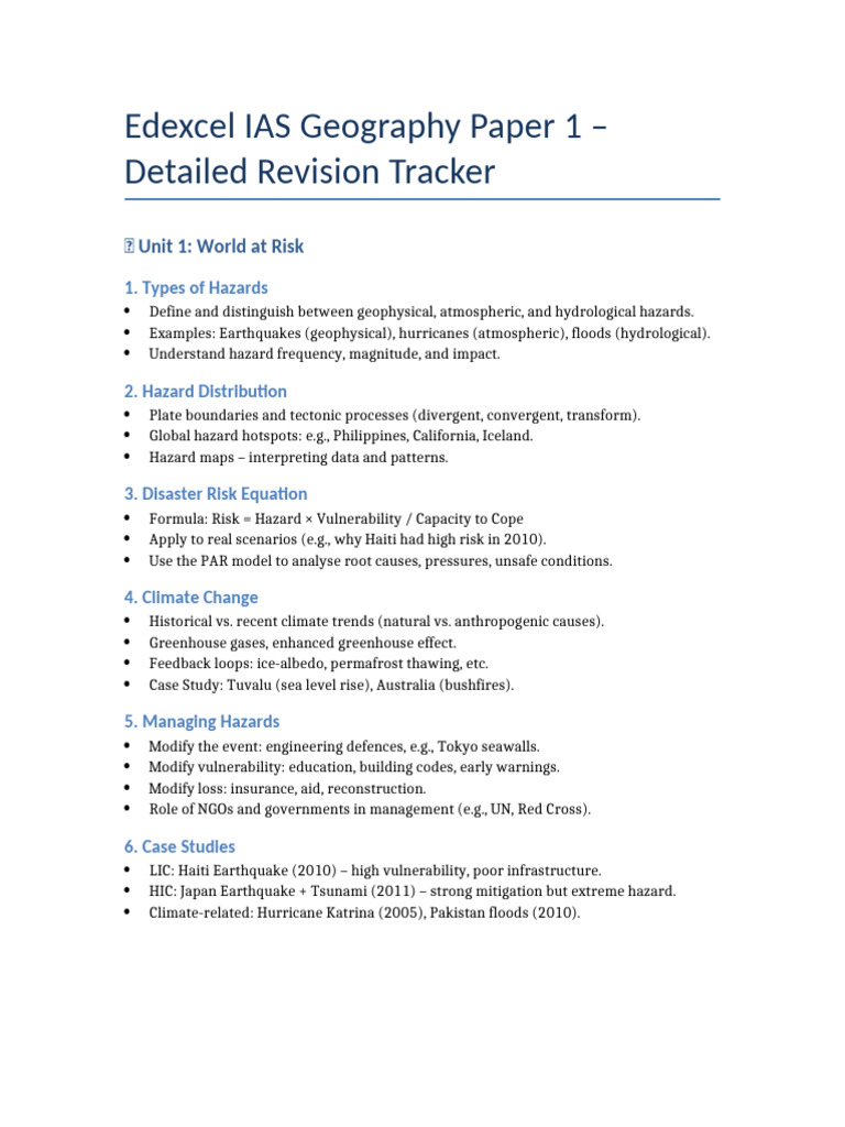 Geography IAS Paper1 Detailed Revision Tracker | PDF | Hazards ...