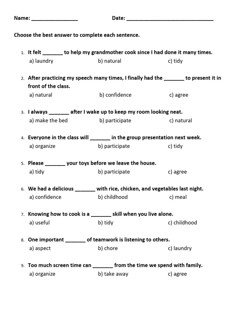Vocabulary Test Practice | PDF