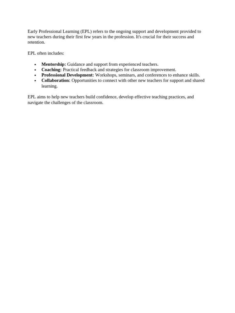 Early Professional Learning | PDF