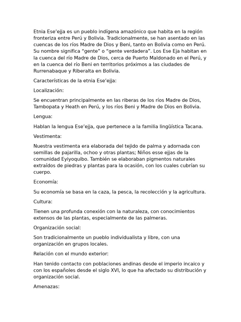 Ese Ejja | PDF | Bolivia | Perú