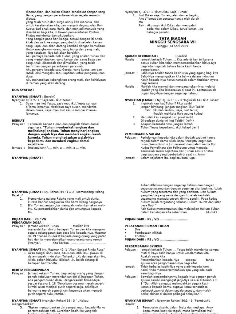 TATA IBADAH MINGGU SENGSARA 13 April 2025 | PDF