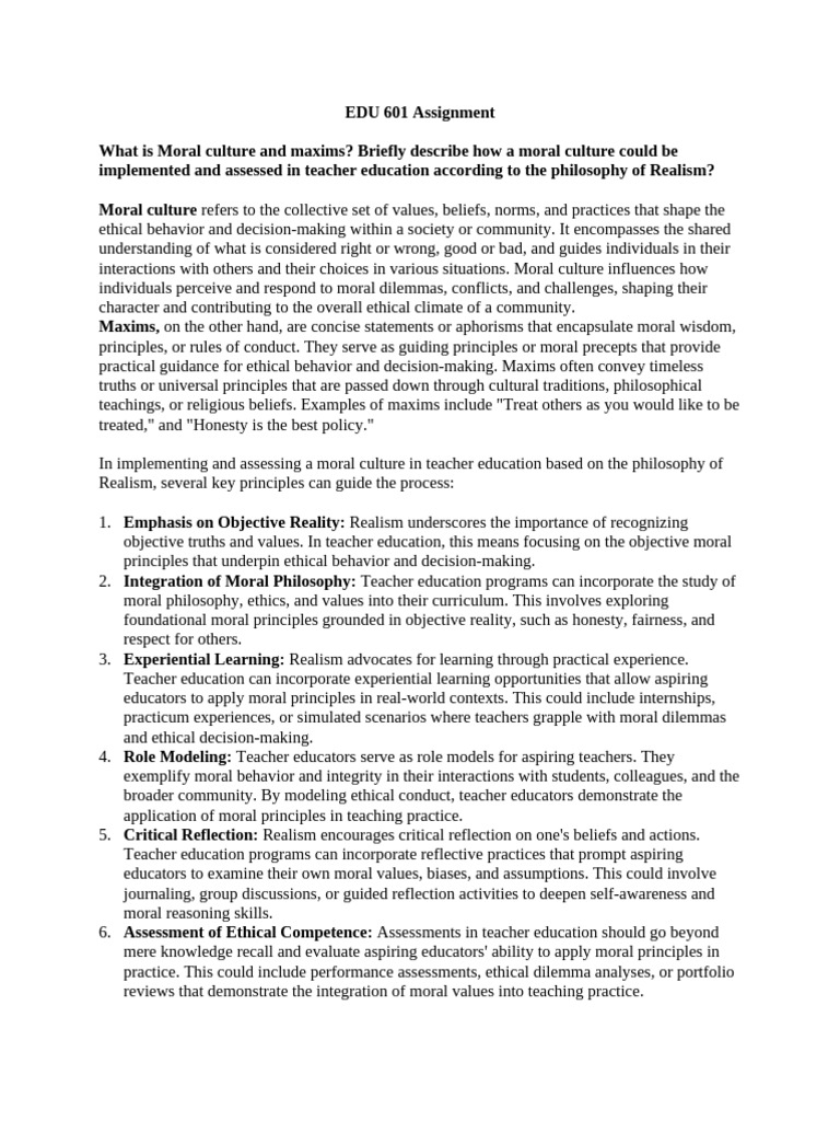 Implementing Moral Culture in Teacher Education | PDF | Morality ...