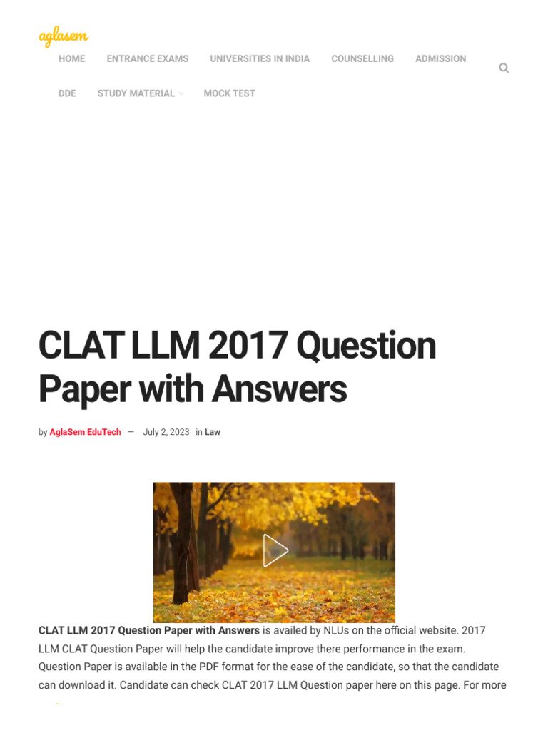 2017 CLAT LLM Question Paper With Answers | PDF | Tests | Student ...