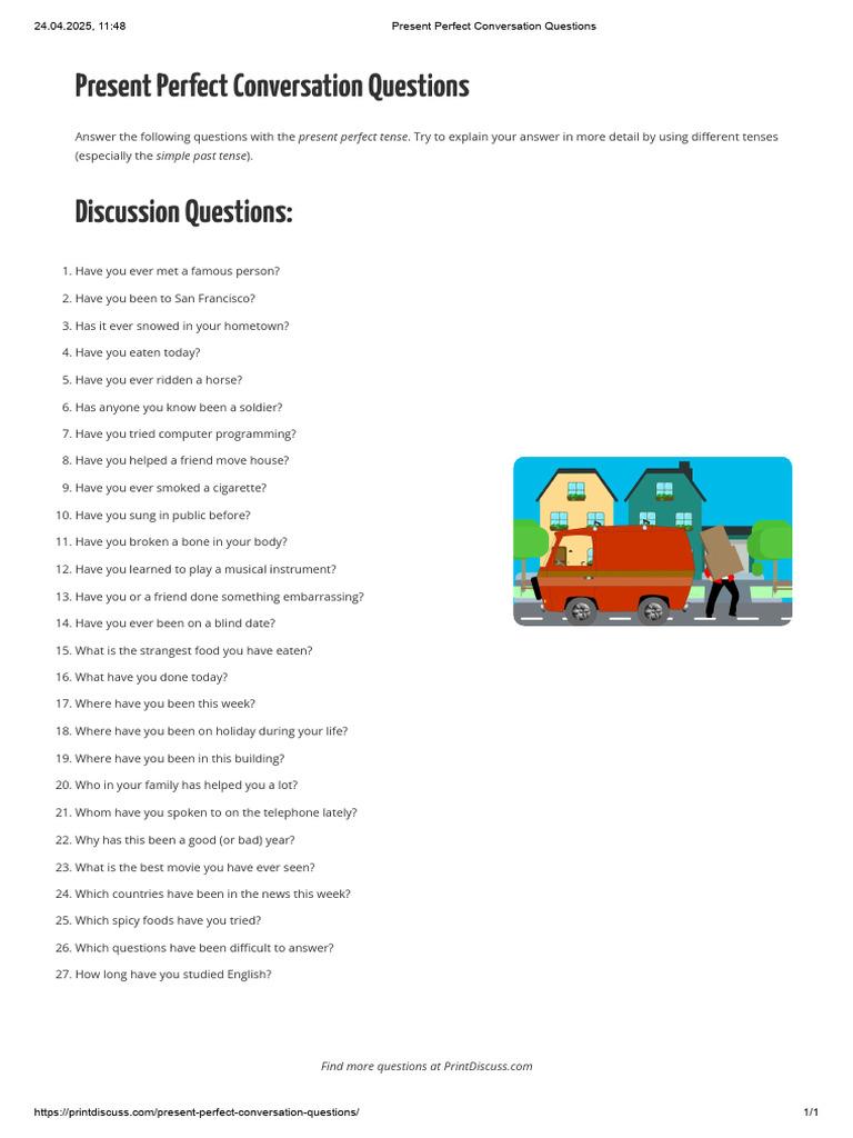 Present Perfect Conversation Questions | PDF