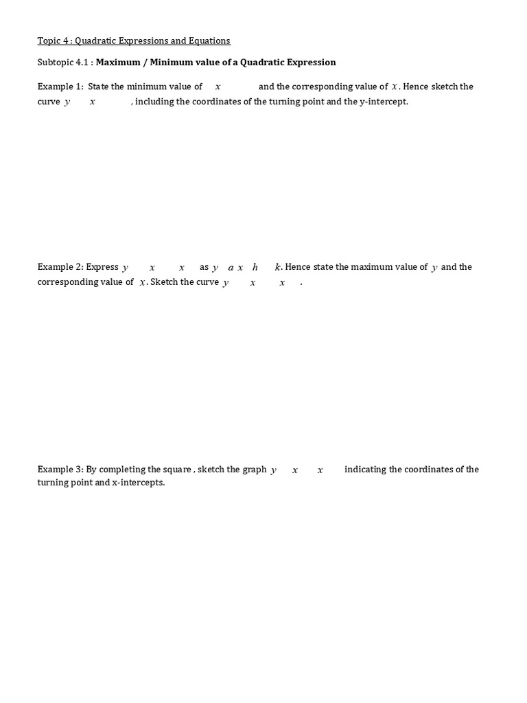 Quadratic Expressions: Max/Min & Roots | PDF | Quadratic Equation ...