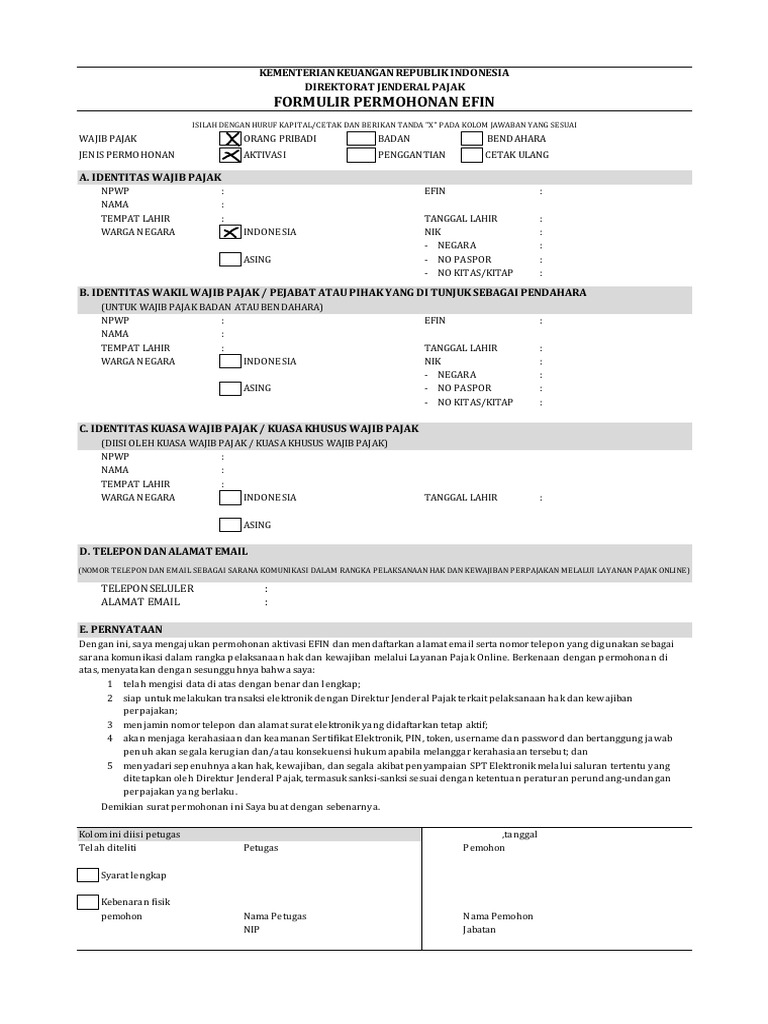 Form Permohonan EFIN (PDF Isian) | PDF