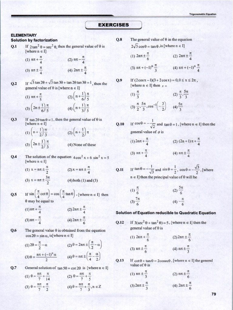 Trigonometric Equation Exercises | PDF