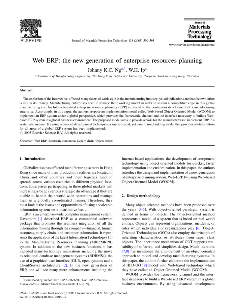 Web-ERP- the new generation of enterprise resources planning | PDF | Databases | World Wide Web