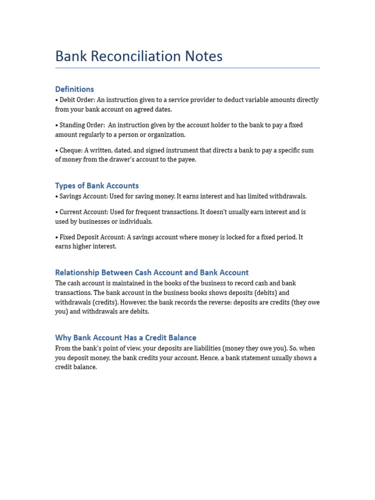 Bank_Reconciliation_Notes | PDF | Banks | Cheque