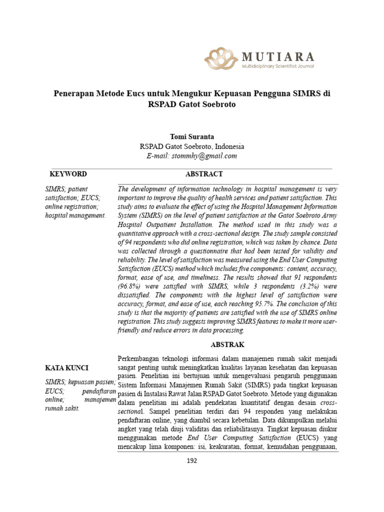 Kepuasan Pengguna SIMRS di RSPAD Gatot Soebroto | PDF