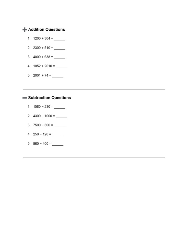 Addition and Subtraction_ Exercise | PDF