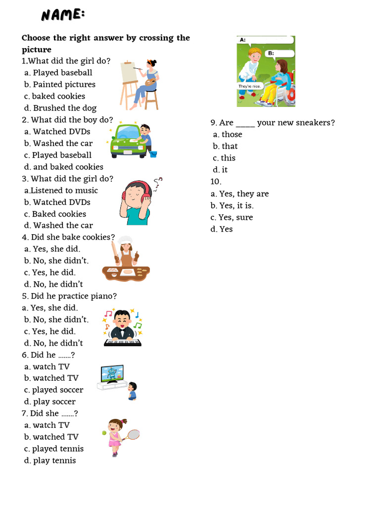 Choose The Right Answer by Crossing The Picture | PDF