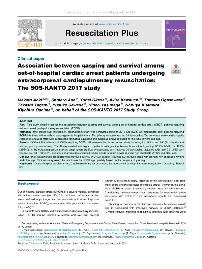Gasping and Survival in OHCA ECPR Patients | PDF | Cardiac Arrest ...