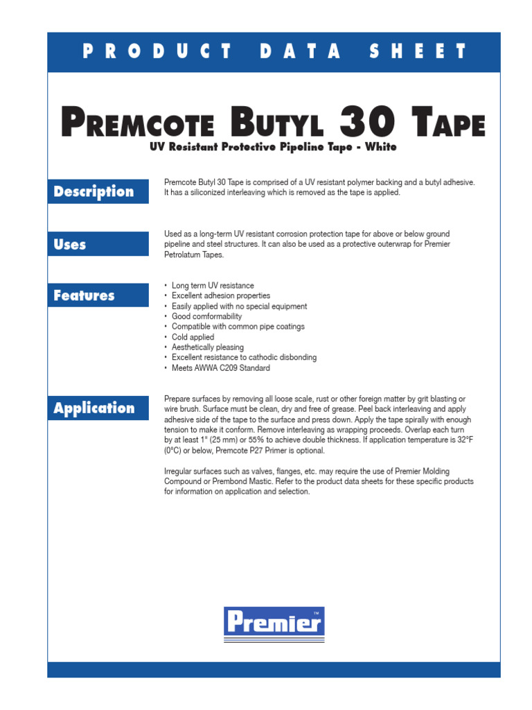 Premier Coatings Premcote Butyl 30 Tape | PDF | Secondary Sector Of The ...