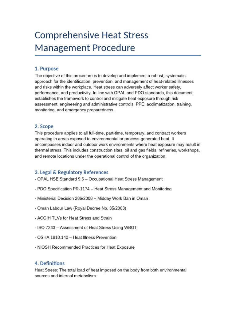 Heat Stress Management Procedure | PDF | Safety | Occupational Safety ...