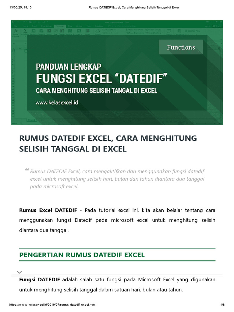 1. Rumus DATEDIF Excel, Cara Menghitung Selisih Tanggal di Excel | PDF