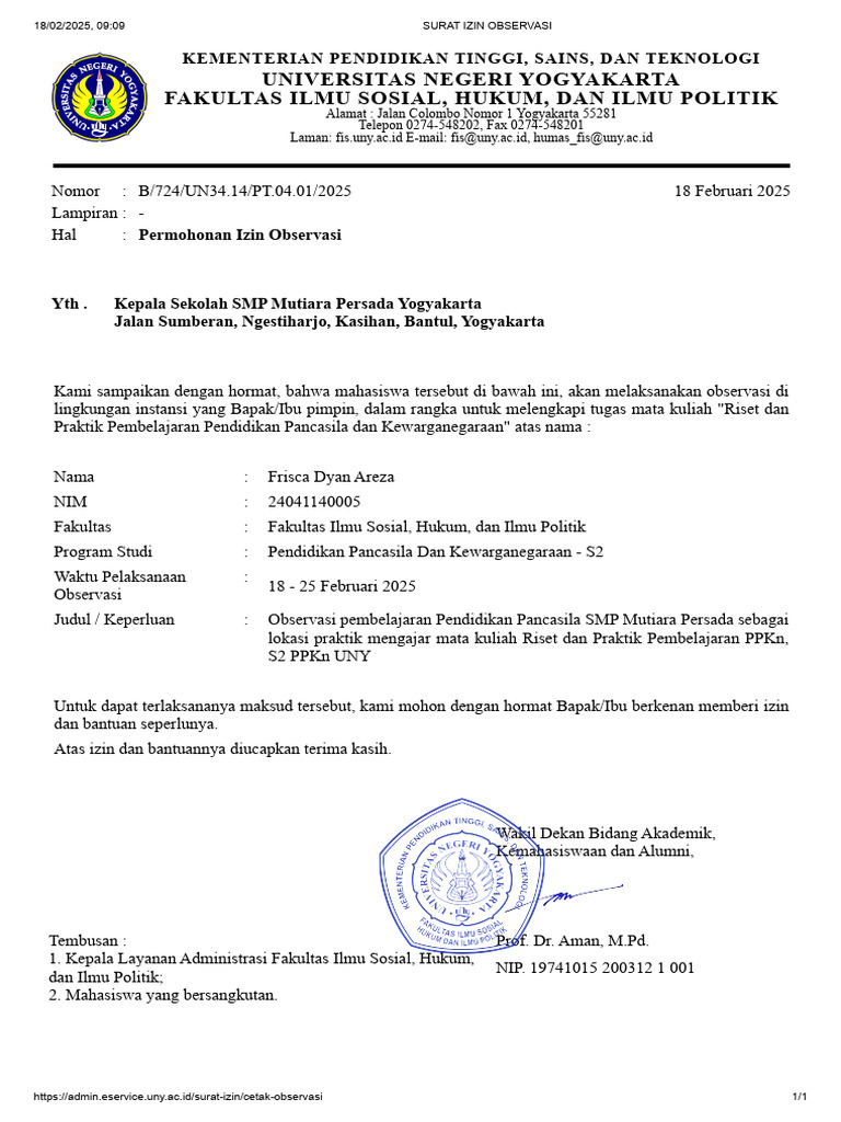 SURAT IZIN OBSERVASI Frisca Dyan Areza 2 | PDF