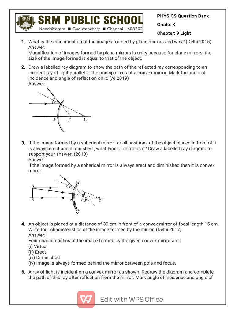 CH 9 PHYSICS Question Bank | PDF | Refractive Index | Refraction