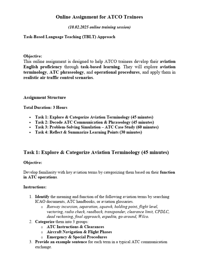 Online Assignment For ATCO Trainees 10.02.2025 | PDF | Air Traffic Control | Transponder ...
