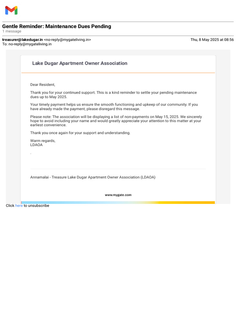 Gmail - Gentle Reminder - Maintenance Dues Pending | PDF