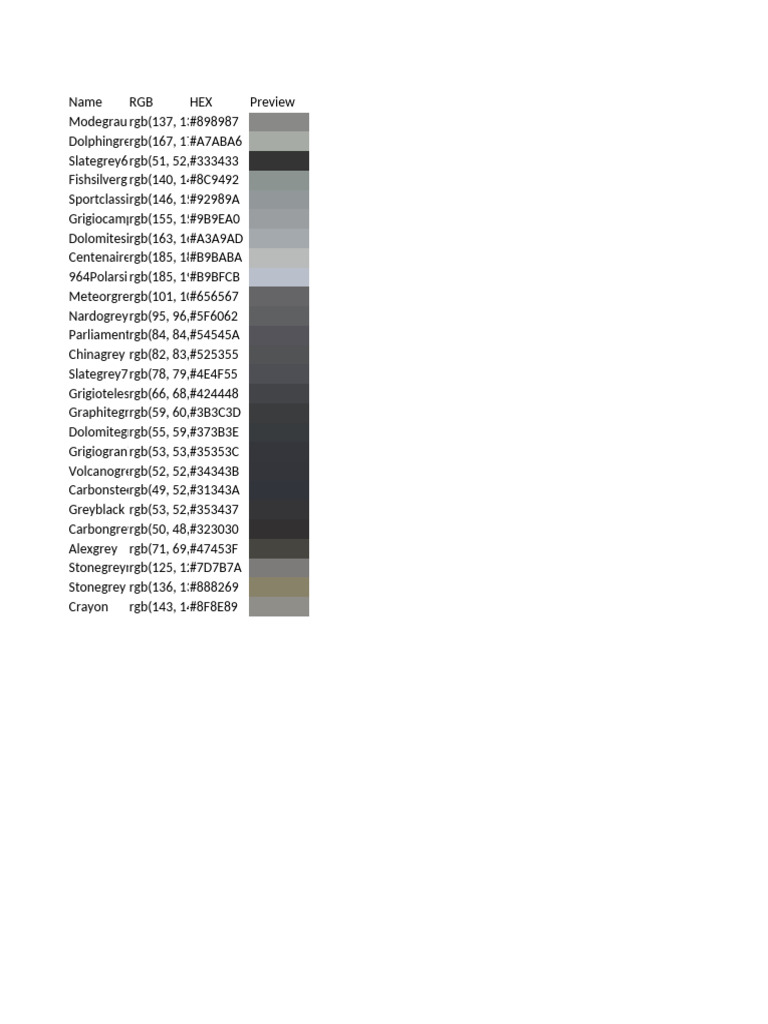 Grey Color Codes With Preview | PDF