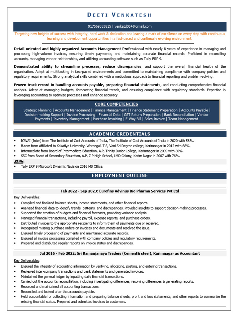 DeetiVenkatesh Accountant HYD | PDF | Accounts Payable | Business