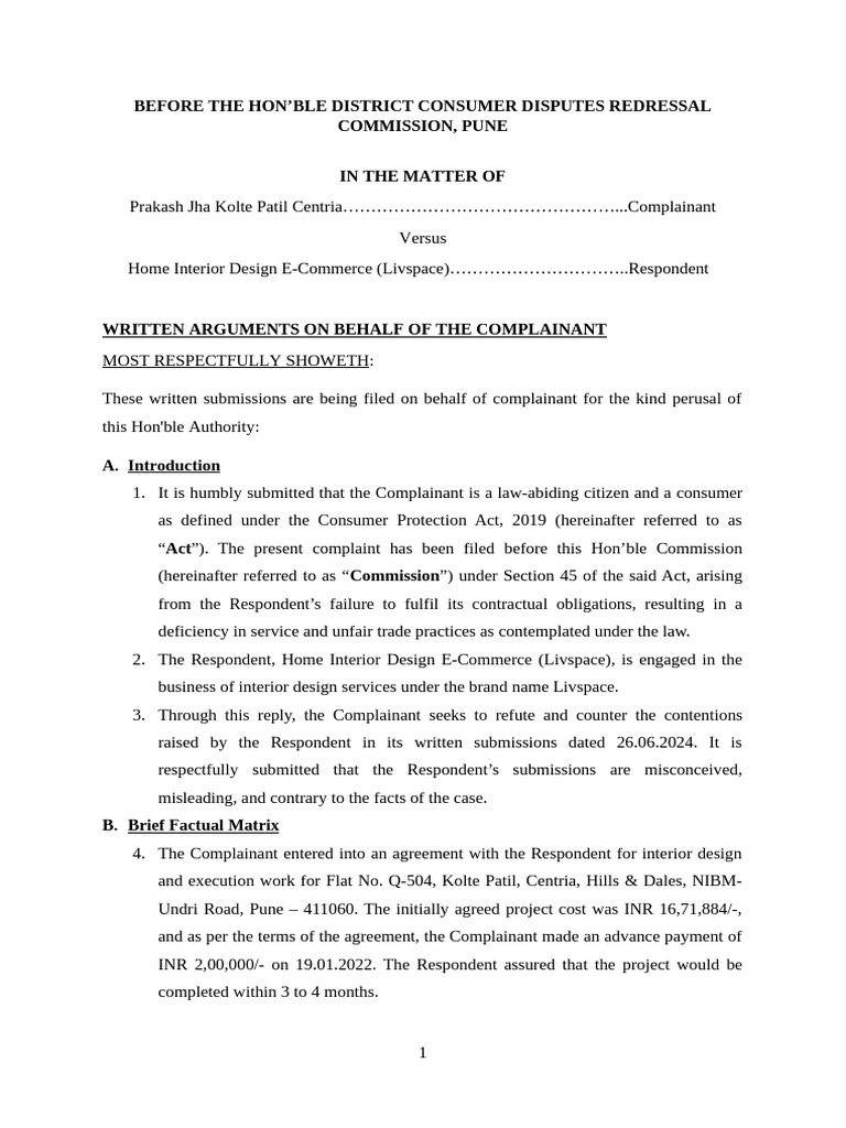 Consumer Dispute Against Livspace E-Commerce | PDF | Private Law ...