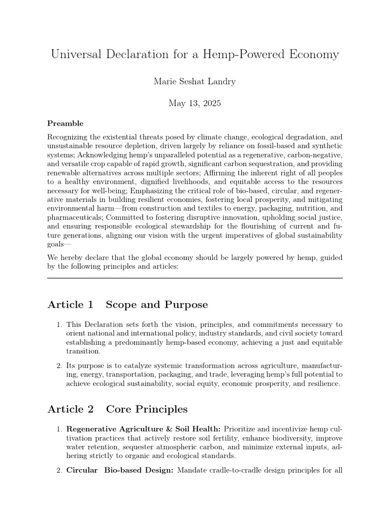 Universal Declaration For A Hemp-Powered Economy | PDF | Agriculture ...
