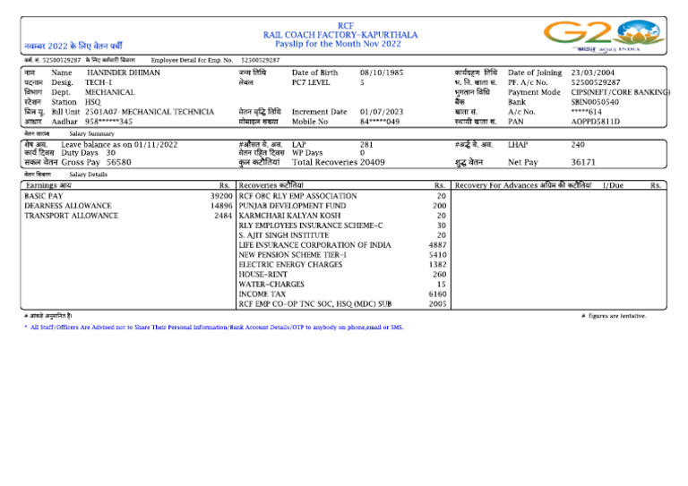 Pay Slip 202211 | PDF