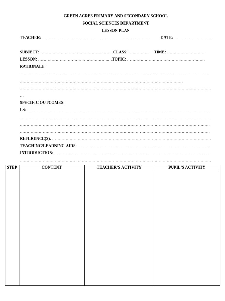 Social Sciences Lesson Plan Template | PDF