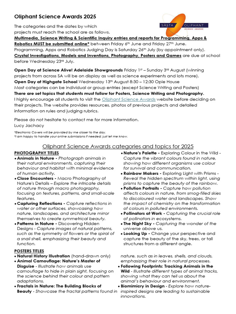 Oliphant Science Awards 2025 Overview | PDF | Scientific Method | Pattern