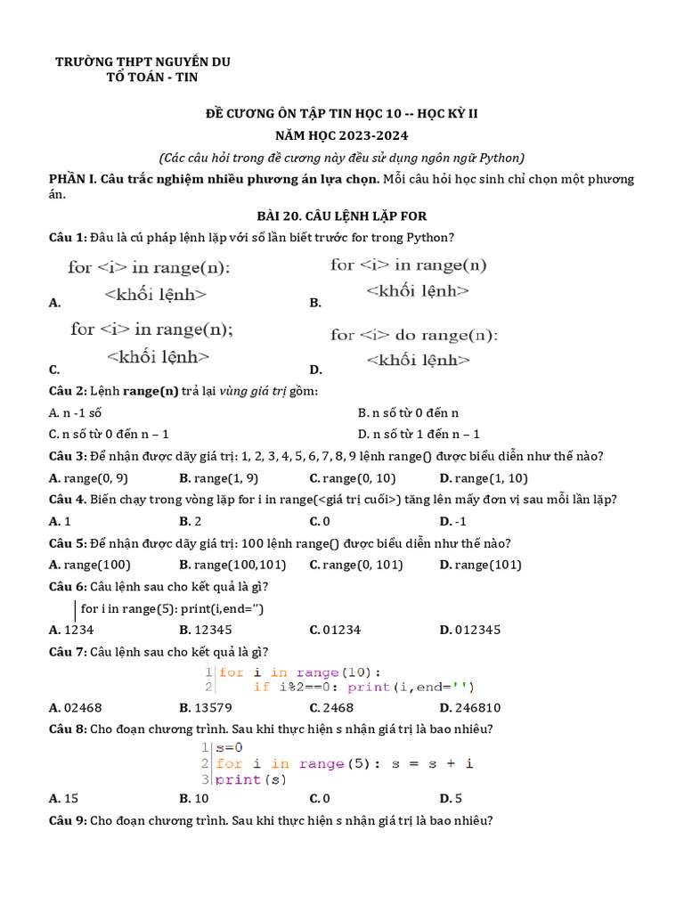 De Cuong Tin Khoi 10 HKII 2024-2025 | PDF