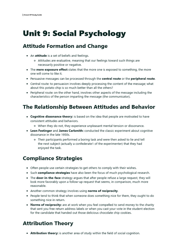 Unit 9_ Social Psychology | PDF | Attitude (Psychology) | Social Psychology