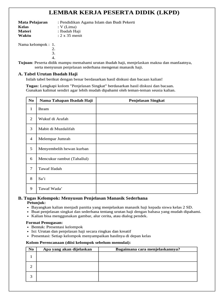 LKPD Ibadah Haji Ok | PDF