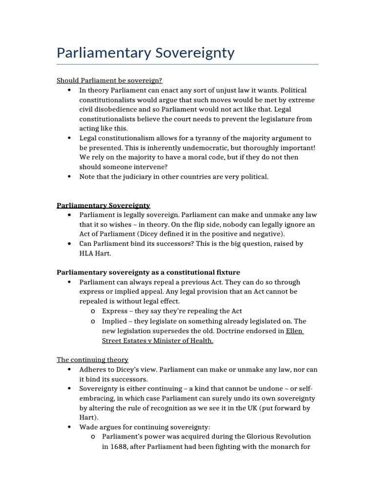 Parliamentary Sovereignty 2012 | PDF | Parliament Of The United Kingdom ...