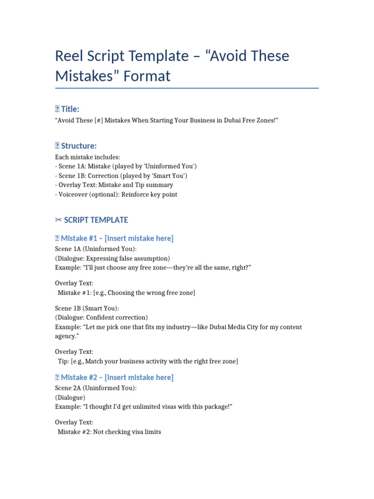 Dubai Free Zone Reel Script Template | PDF