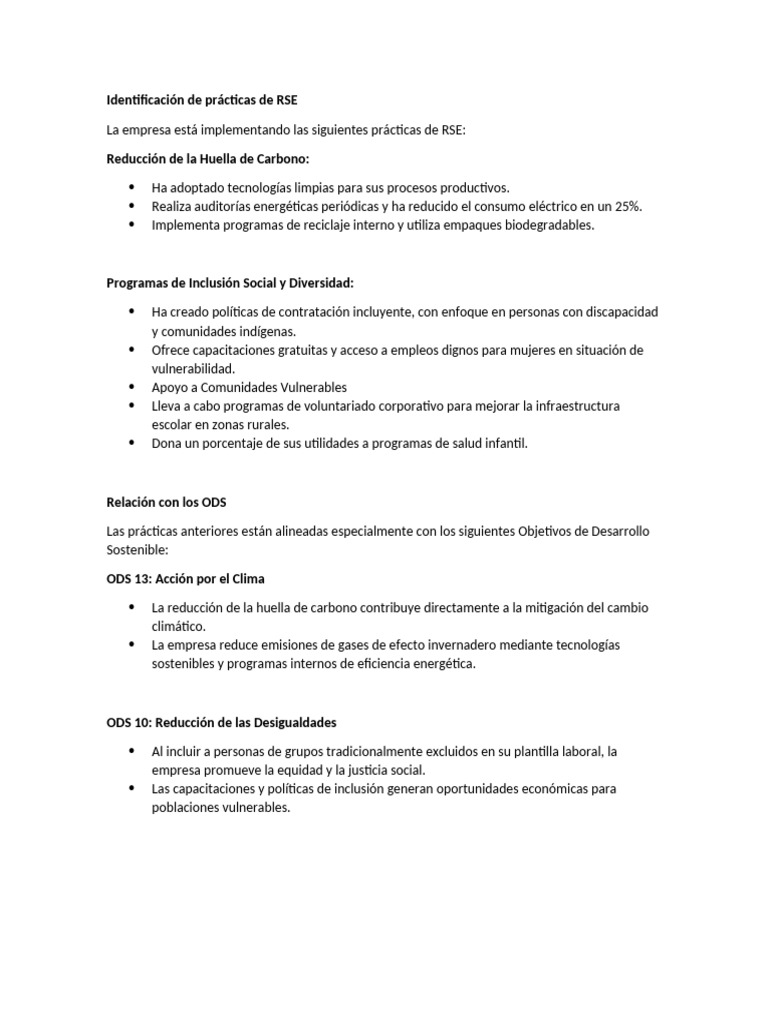 Prácticas de RSE y ODS en Empresas | PDF