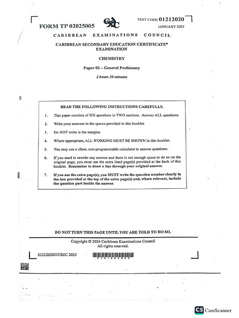 CSEC Chemistry P2 2025 JAN Answers | PDF