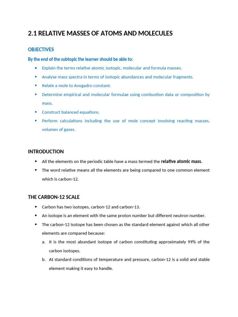 2.1. Notes | PDF | Mole (Unit) | Mass Spectrometry