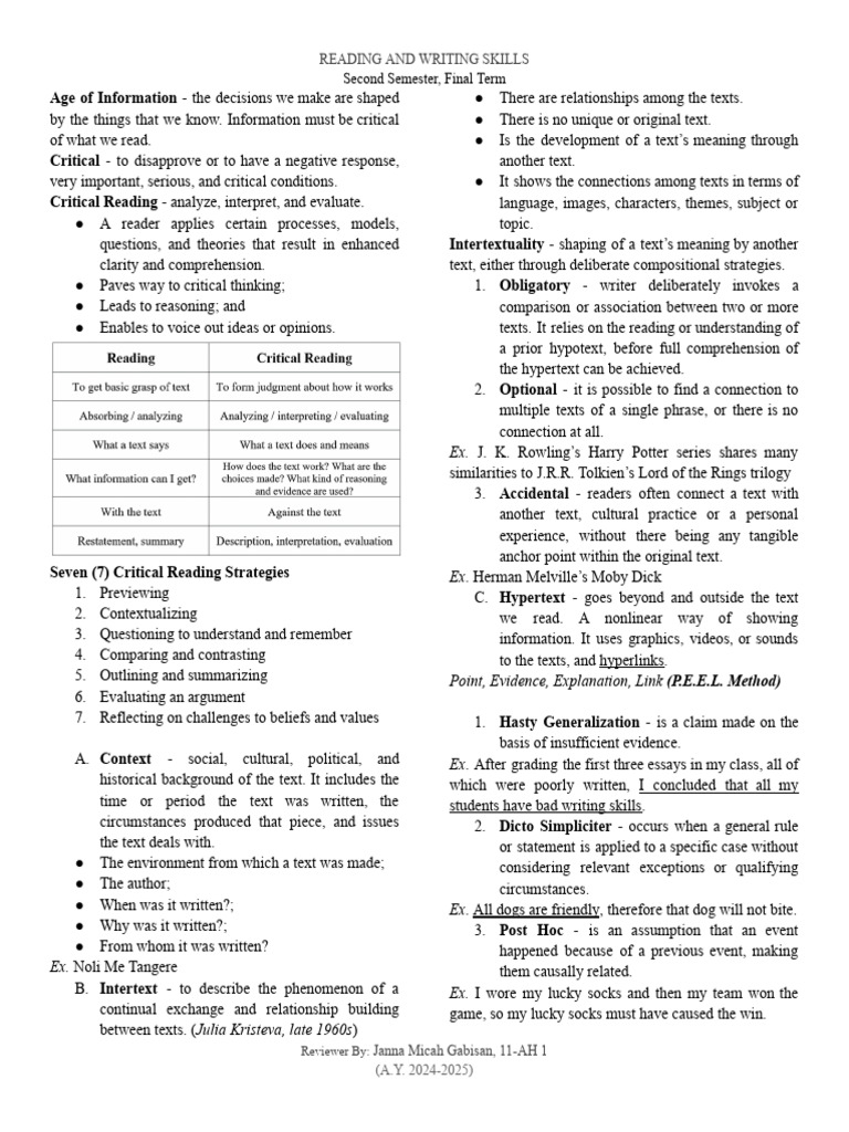 Reading and Writing Skills Second Semester Final Term | PDF | Reading ...