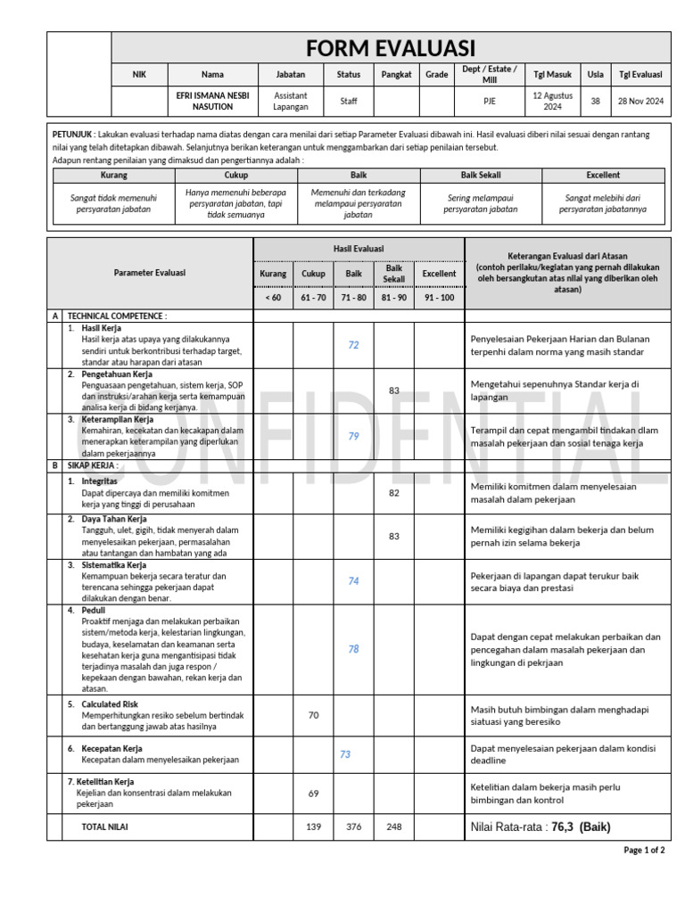 Contoh Form Evaluasi - SS | PDF