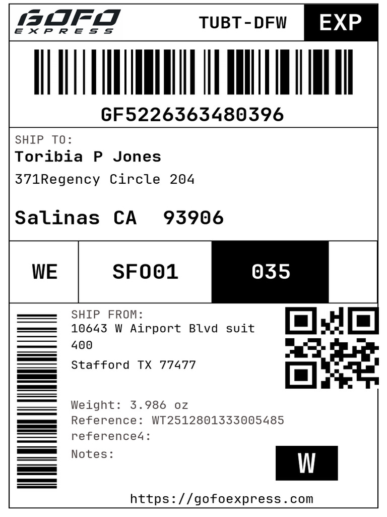 Shipping Details for Toribia P Jones | PDF